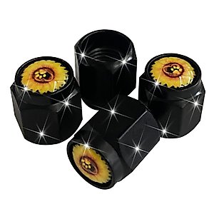 Sunflower Dog Paw Tire Valve Stem Caps Cover, 4 Pcs Metal Black Air Valve Cap, Aluminum Car Wheel Stem Caps, Universal Stem Covers for Cars, Trucks, Bikes, Motorcycles, Bicycles, Corrosion Resistant