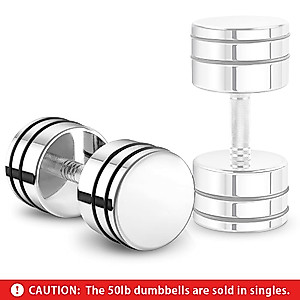 Adjustable Dumbbell 50lb Single (25lb/35lb/40lb/50lb) Ultracompact Chrome Weight Home Gym Workout Strength Training Exercise (Standard-Finish 50lb×1)