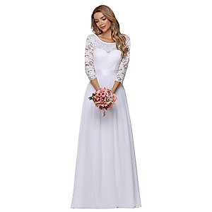 Ever-Pretty Women's Winter Long Elegant Lace A-Line Wedding Dresses for Bride White US14