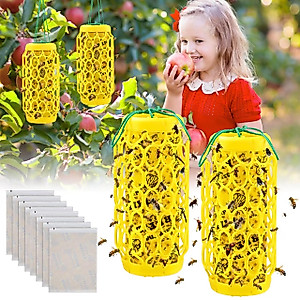 KILSACO Wasp Traps Outdoor 2Pcs with 8 Pcs Sticky, Hornet Trap Catcher, Non-Toxic Reusable Yellow Jacket Trap, Carpenter Bee Traps for Outside, Fly Traps Outdoor Hanging, Wasp Repellent Deterrent