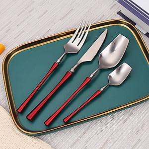 EdensDECOR Silverware Set, 24pcs Modern Flatware, Mirror Polish Stainless Steel Flatware (SILVER, 24)