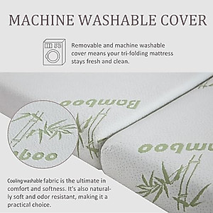 SINWEEK Folding Mattress Single Trifold Floor Guest Bed Foldable Sleeping Mats for Adults Tri Folding Foam Camping Pad with Travel Bag and Washable Cooling Cover CertiPUR-US Certified