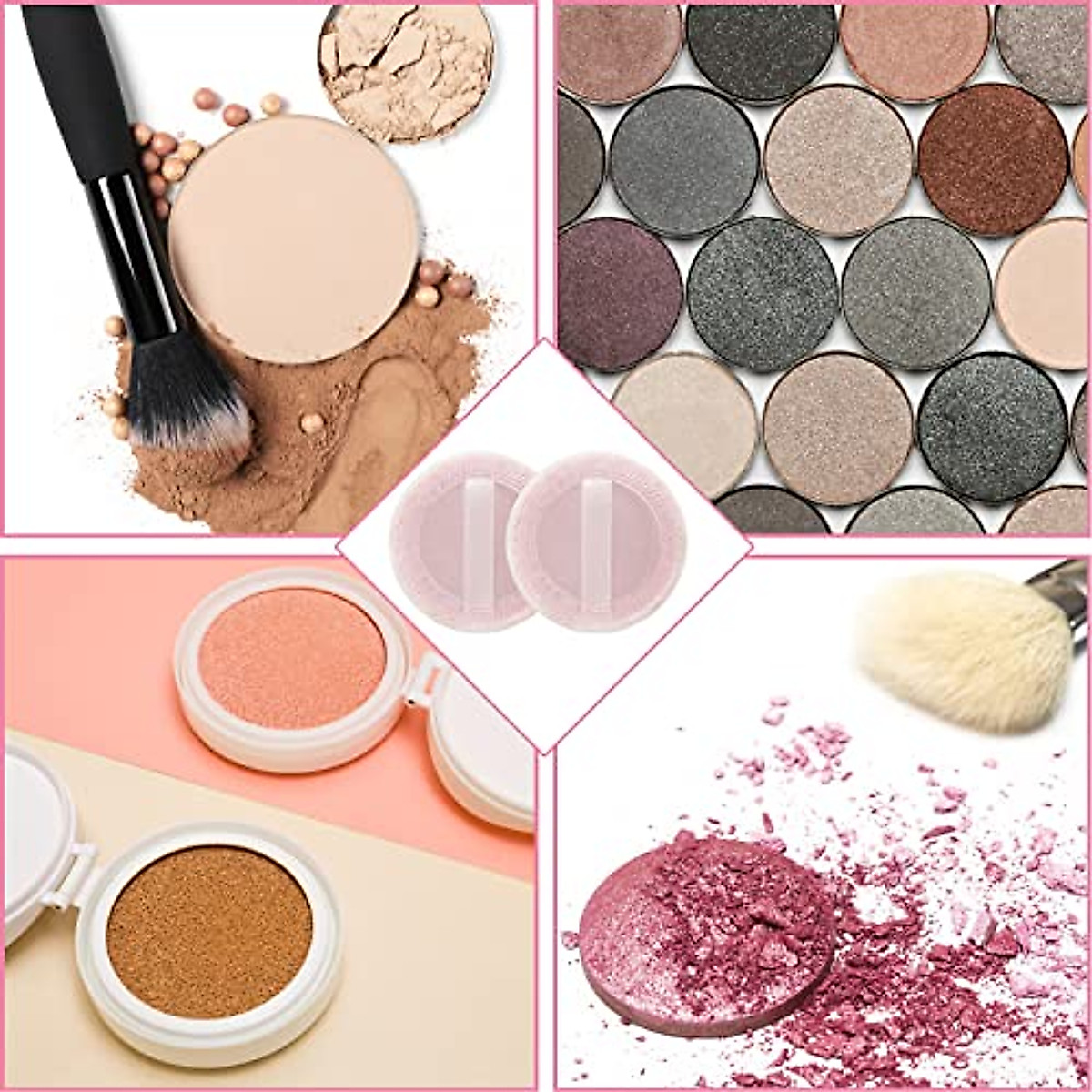 Sibba 12 Pcs Loose Powder Puff Pink Cotton Pads Face Body Makeup Velour with Ribbon Applicators Setting Round Make Up Eyeshadow Concealer Cosmetics Sponge