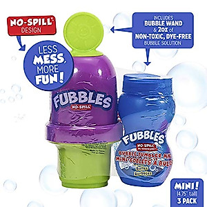 Fubbles Bubbles No-Spill Bubble Tumbler for Babies Toddlers and Kids | Includes 6oz Bubble Solution and Bubble Wand (Tumbler Colors May Vary)(Pack of 3)