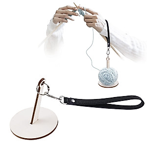 Wrist Yarn Holder, Portable Wrist Yarn Ball Holder Mini Stand Wood Minder with Leather Wristband Wooden Spinning Yarn Organizer for Knitting and Crochet Supplies