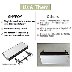 SHYFOY Mirrored Floating Shelves Wall Mounted Set of 2, Glitter Mirror Storage Wall Shelves for Bedroom, Living Room, Bathroom, Kitchen, Office and More, 15"x5.9"x2.2", Silver