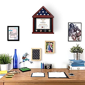 flybold Small Flag Case for American Veteran Burial Flag - Solid Wood Military Shadow Box with Wall Mount fits a 3 x 5 ft Folded Flag Display Case Set with Certificate Holder - Mahogany Frame