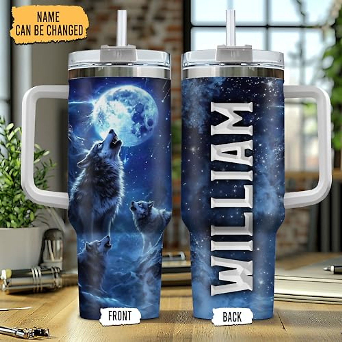 Foxcorner Personalized Wolf 40oz Tumbler with Handle and Straw Gifts for Wolf Lovers, Father's Day Gifts For Men, Gift Ideas on Birthday, Custom Name Insulated Stainless Steel Travel Cup With Lid