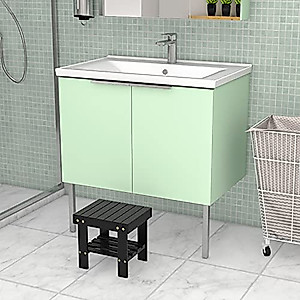 Zhuoyue Shower Stool Foot Rest Wood Step Stool Shaving Legs for Inside Shower Foot Stool for Kids Adults Black
