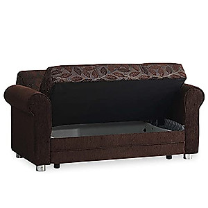 Sweet Home Stores LEA Collection 61" Loveseat with Storage, Firm, Fabric, 2 Seater, Convertible Small Sleeper Couch Bed for Living Room or Home Office, Dark Brown