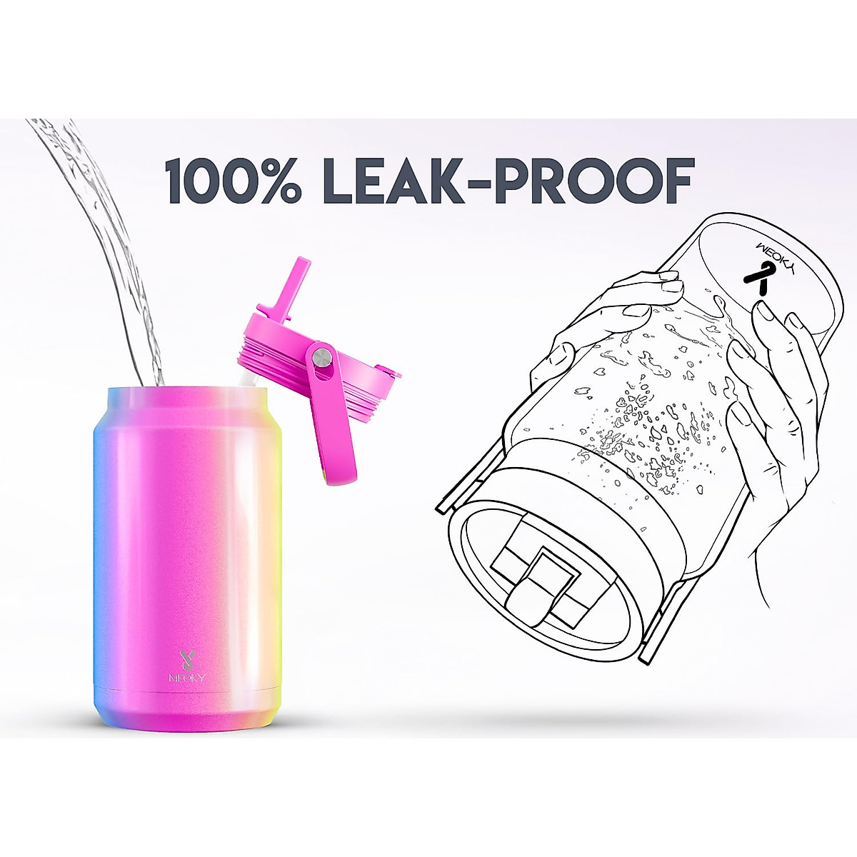 Meoky 50 oz Tumbler with Handle, Stainless Steel Vacuum Insulated Water Bottle, Keeps Cold for 36 Hours, 100% Leak Proof, BPA-free, Non-slip Base (Carnival)