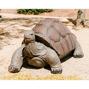 XBrand 28" L Brown and Black Concrete/MgO Walking Tortoise Statue, Indoor or Outdoor Décor, Garden Sculptures, Turtle Garden Statue