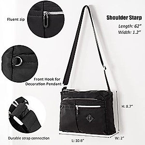 Medium Crossbody Purse Bag with Inside Key Hook Shoulder Bag for Everyday Travel Waterproof Nylon (Black)