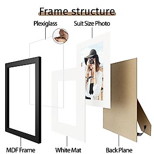 Picrit 8.5x11 Picture Frame Set of 12, Display 6x8 with Mat or 8.5 x 11 Without Mat, Photo Frames for Wall Mounting or Table Top Display, Black.