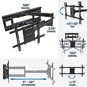 Mount-It! Long Arm TV Mount, Full Motion Wall Bracket with 40 inch Extension Articulating Arm, Fits Screen Sizes 42, 47, 50, 55, 60, 65, 70, 75, 80 Inch, VESA 800x400mm Compatible, Holds up to 110 lbs