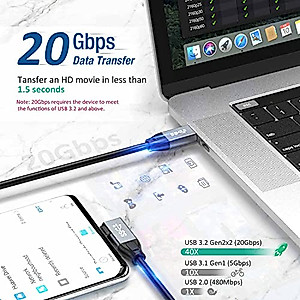15FT USB C 3.2 Gen2x2 Cable 100W 20Gbps 90 Degree Right Angle USB C to USB C 3.2 Cable with E-Marker, 4K@60Hz Video Output Cord for Thunderbolt 4/3, iMac, MacBook, iPad Pro, Oculus Link, Laptop