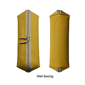 enyuwlcm Canvas Stationery Stylish Small Pencil Pouch and Slim Pencil Case with 2 Zippers 1 Pack Yellow