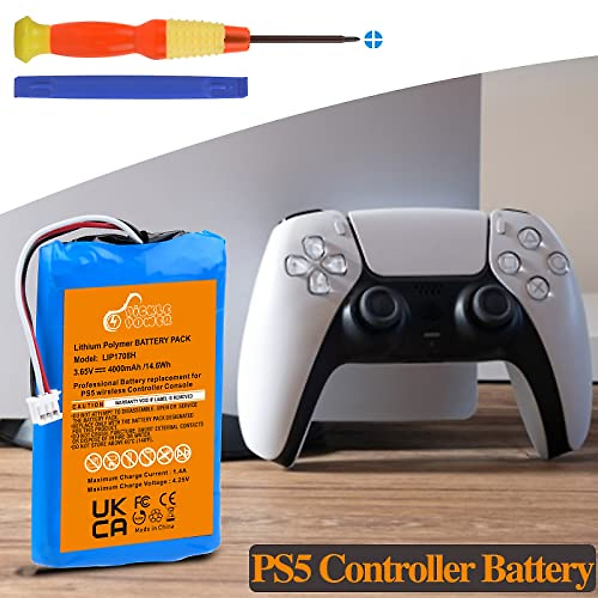 Pickle Power PS5 Controller Battery, 4000mAh Upgraded LIP1708 Battery Replacement for Sony PS5 Playstation 5 DualSense CFI-ZCT1W Wireless Controller (Not fit for DualSense Edge)