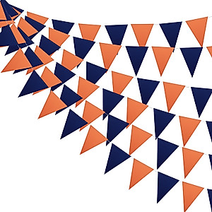 Meetppy 3 Pack Orange and Navy Blue Double Sided Paper Glitter Pennant Banner Paper Triangle Flags Bunting Hanging Decoration for Graduation Birthday Baby Shower