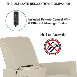 Evolur Harlow Deluxe Upholstered Plush Seating Glide Rocker, Swivel, Power Recliner USB Port with in-Built Massager, Greenguard Gold Certified, Glider Chair for Nursery in Shell