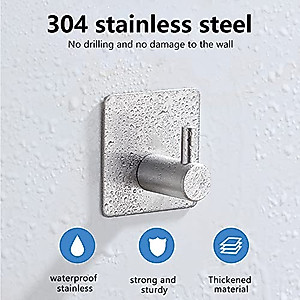 Lgowithyou Adhesive Hooks, Modern Matte Heavy Duty Waterproof Towel Hooks- 304 Stainless Steel Hooks for Hanging Coat, Hat, Robe, Stick on Wall Hooks for Bathroom & Kitchen- 4 Packs (Sliver)