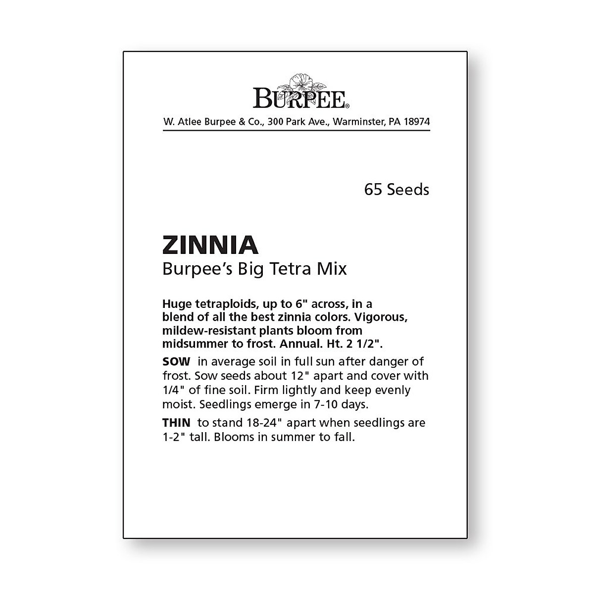 Burpee Big Tetra Mix Zinnia Seeds 65 seeds