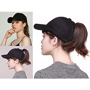 High Ponytail Baseball Hat - Women Messy Bun Hat, Sun Protection Ponycaps Retro Cap Black