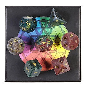 Yatming Set of 7 Healing Crystal Polyhedral DND Dice for RPG MTG Table Games, Handmade Indian Agate Stone Dice Set with Box for Collection Display Home Decor