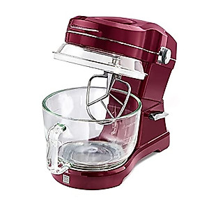 Kenmore Elite Ovation Electric Stand Mixer 5 Qt 500 Watt 10-Speed Motor Revolutionary Pour-In Top Tilt Head Beater Whisk Dough Hook Planetary Mixing 360-Degree Splash Guard Glass Bowl with Lid, Red