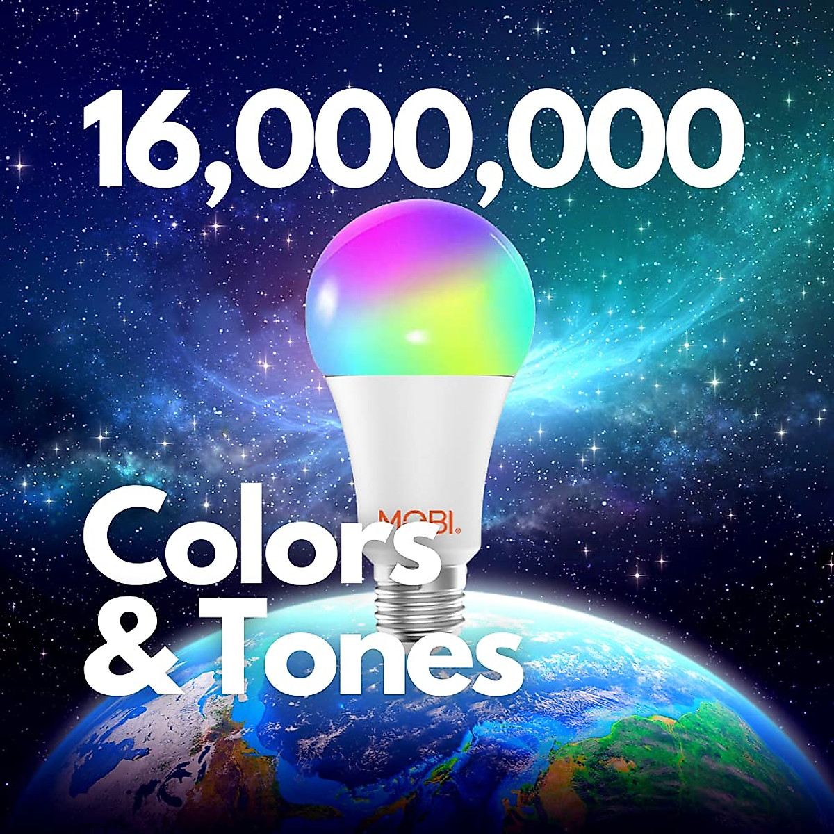 MOBI Smart WiFi LED Bulb Multi-Color Changing LED Light Bulb for Home; Bedroom, Dimmable & Voice Command, Energy Efficient LED Bulbs, No Hub Required, Compatible with Alexa and Google