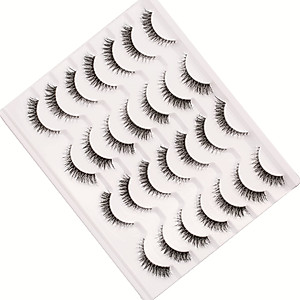 Gmagictobo False Eyelashes Natural Short Clear Band Cat Eye Lashes Light 3D Faux Mink Eyelashes Wispy Fake Eye Lashes Pack 14 Pairs