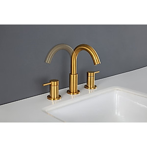 Hideno Brushed Gold Bathroom Faucet,Two Handle 8 inch Widespread Bathroom Sink Faucet Gold with Pop-up Drain & Supply Lines (Brushed Gold)
