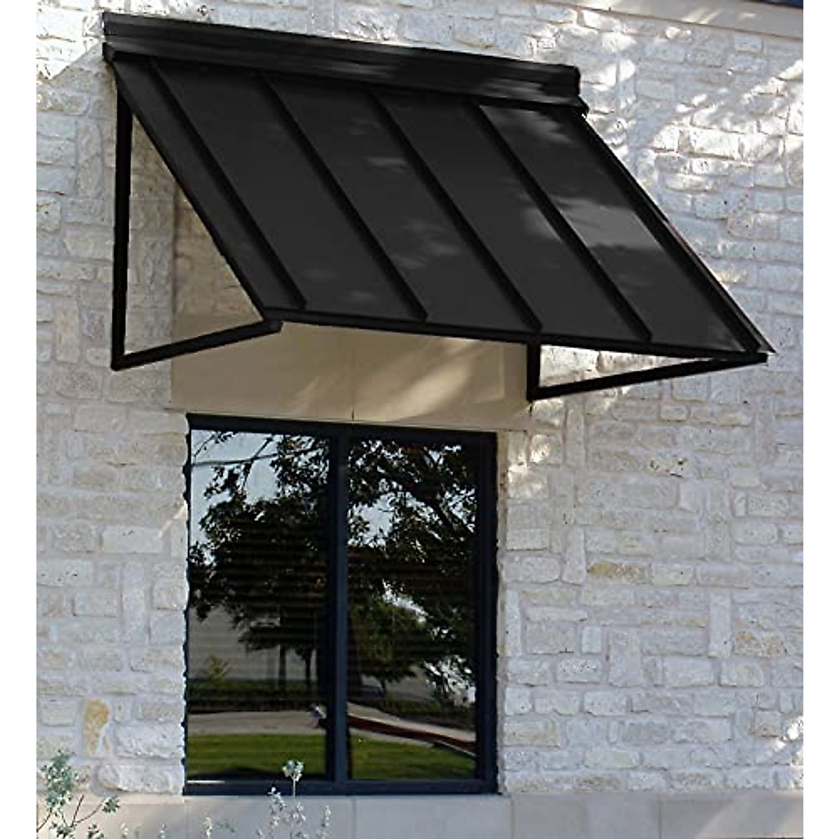 Awntech 3 ft. Houstonian Standing Seam Metal Door/Window Awning Fixed Outdoor Canopy 44 Inch W x 24 Inch Proj, Black