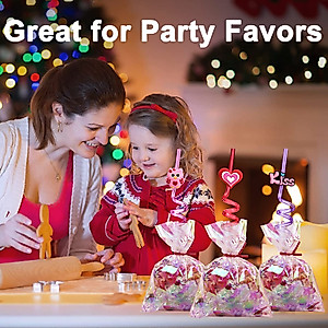 Valentines Day Party Favors Bulk 24 Drinking Straws + 30 Cards for Kids Valentine's Classroom Exchange Prizes Party Supplies with 2 PCS Cleaning Brushes