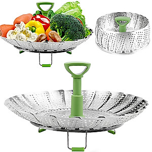 Steamer Basket Stainless Steel Vegetable Steamer Basket Folding Steamer Insert for Veggie Fish Seafood Cooking, Expandable to Fit Various Size Pot (5.1" to 9")