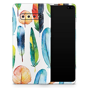 DesignSkinz Bright Water Color Painted Feather Protective Vinyl Decal Wrap Skin Cover Compatible with The Samsung Galaxy S20 (Screen Trim & Back Glass Skin)