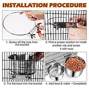 Dog Food & Water Bowl, ShineMe 2 Pack Stainless Steel Pet Bowls for Dogs and Cats Hanging in Cage Crate Kennel, Non-Slip Metal Feeder for Medium and Large Pets (7.1 * 3.5” & 5.5 * 3.2”)