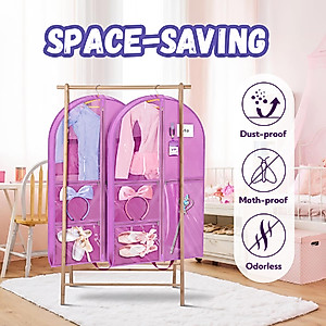 SNOWLYCNY 40" Dance Garment Bags for Dancers, Dance Costume Garment Bag with 6 Pockets for Travel, Clothing Storage and Competition, Kids Garment Bags for Hanging Clothes, Dress, 2 Pack, Purple