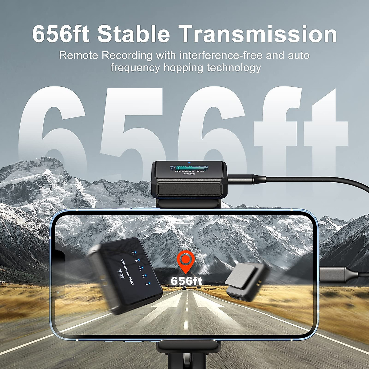 TTQ Wireless Lavalier Microphone with Noise Cancellation, 656ft Transmission, 24H Battery Life, Compact Wireless Lapel Microphone System for DSLR Cameras/iPhone/Android/Live Streaming (Black)