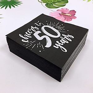 50Pieces Silver50th Birthday Celebration Party Decorative NapkinBlack50th Birthday Decorative Men's and Women's Party Supplies Cocktail Napkins in a black, Cheers to 50 Years