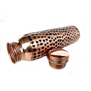 Rastogi Handicrafts pure copper Hammered water storage Tank Brown pot 4 liter capacity with Tumble and Copper Bottle