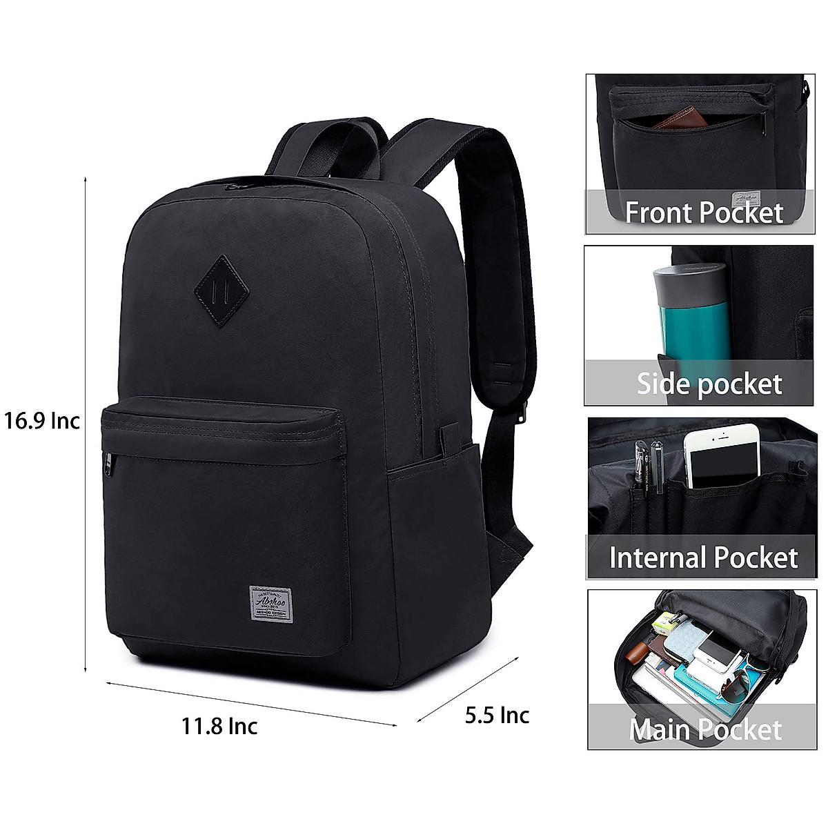 Abshoo Classic Basic Lightweight Backpack for School Water Resistant Casual Daypack Backpacks Bookbag (Black)