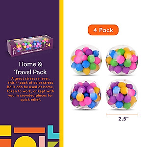 Squishy Stress Ball Squeeze, Color Sensory Toy, Relieve Tension, Anxiety, ADHD, Home, Travel and Office Use, Fun for Kids and Adults (4-Pack)