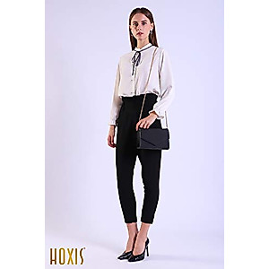 HOXIS Minimalist Evening Envelope Clutch Chain Shoulder Bag Women Faux Leather Suede Purse (Black)