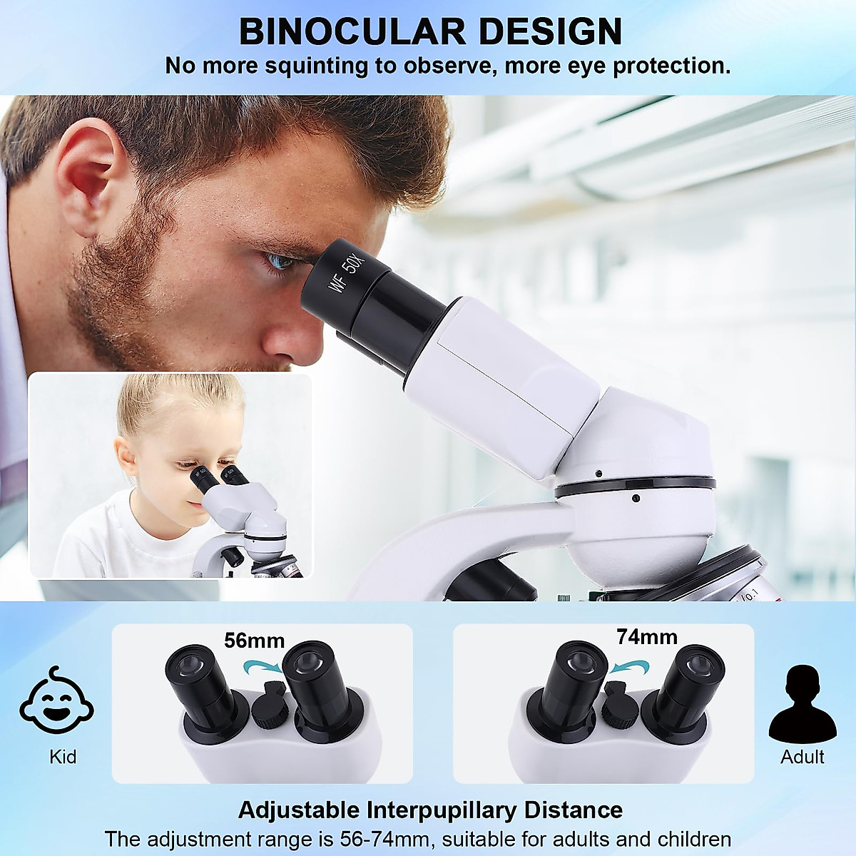 Binocular Compound Microscope 40X-2000X, Research Grade Professional Microscope with Dual Mechanical Stages and Coaxial Coarse/Fine Focus Knobs, Built-in Electronic Eyepieces, Adult Microscope