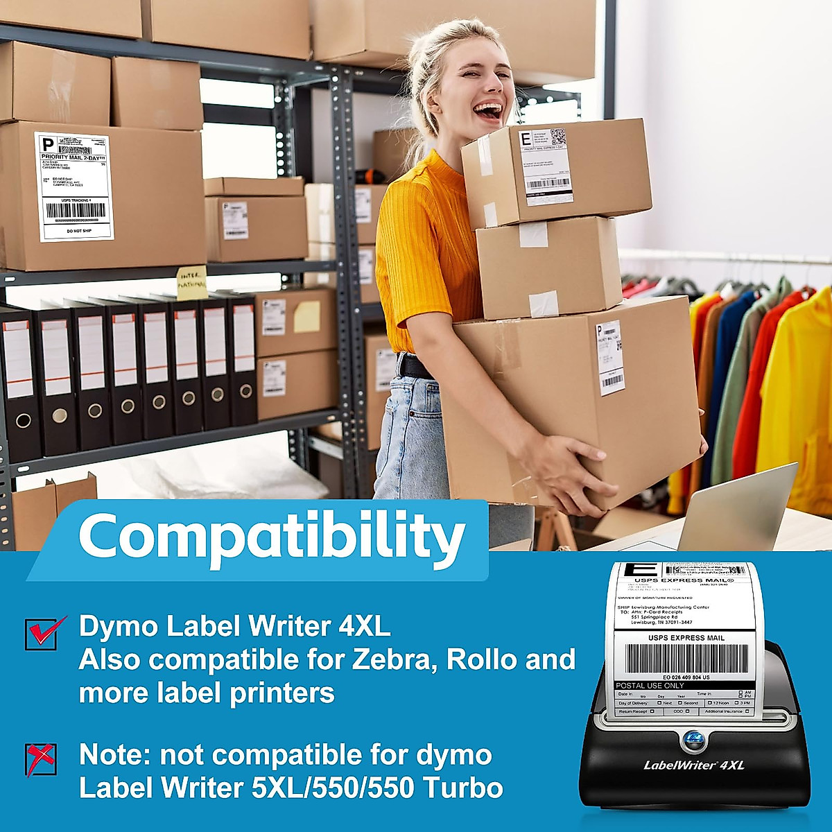 NineLeaf 3 Roll (6600 Labels) Compatible for Dymo 1744907 Internet Postage Label 4" x 6" Mailing Address Shipping Multipurpose Labels for Label Writer 4XL Zebra Desktop Printers, NOT FIT 550 & 5XL