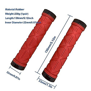 Bike Handlebar Grips, Double Lock-on Bicycle Handle Bar, Soft Non-Slip-Rubber Hand Grip Comfortable Ergonomic for BMX, Mountain, MTB, Beach Cruiser, Scooter, Folding Bike (Double Lock-Red)