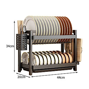 Kitchen Counter Dish Drainer Rack, with Utensil & Cutting Board Holder & Drip Tray, Multi-Function Large Capacity Dish Drain Rack,Black,2 Tier