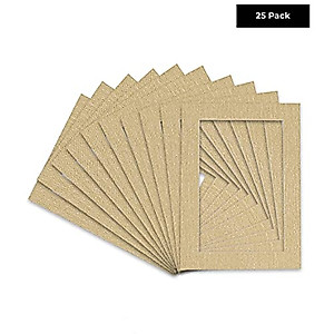 Pack of 25 Acid Free 10x15 Mats Bevel Cut for 8.5x11 Photos - Fresh Linen Canvas Precut Matboards With Backing Boards and Clear Photo Mat Bags For Pictures, Photos, Framing - 4-ply Thickness