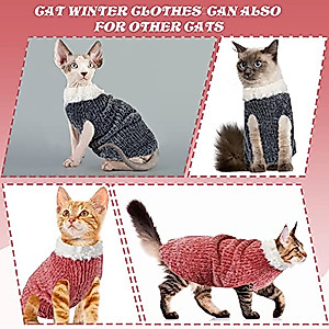 2 Pieces Sphynx Cat Clothes, Winter Warm Faux Fur Sweater Outfit High Collar Cat Apparel Hairless Cat Sweaters Hairless Cats Vest Turtleneck for Hairless Cat Shirts Sweaters (Pink, Gray)